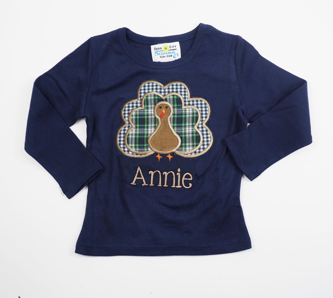 Girls Thanksgiving Turkey Shirt With Navy Gingham Skirt - Toddler Girl ...