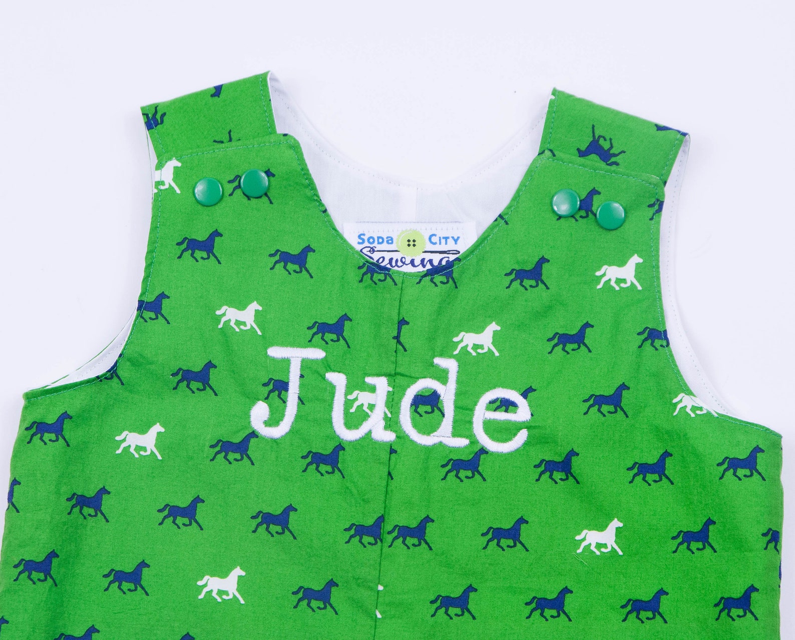 Boys Horse Shortall Romper - Navy & Kelly Green Overalls - Little Boy ...