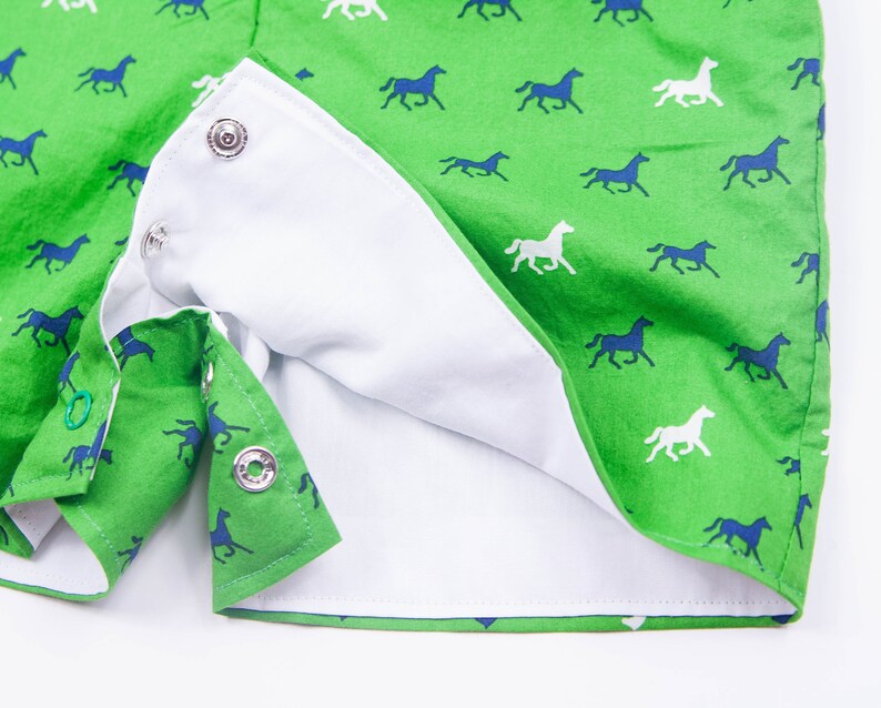 Boys Horse Shortall Romper - Navy & Kelly Green Overalls - Little Boy ...