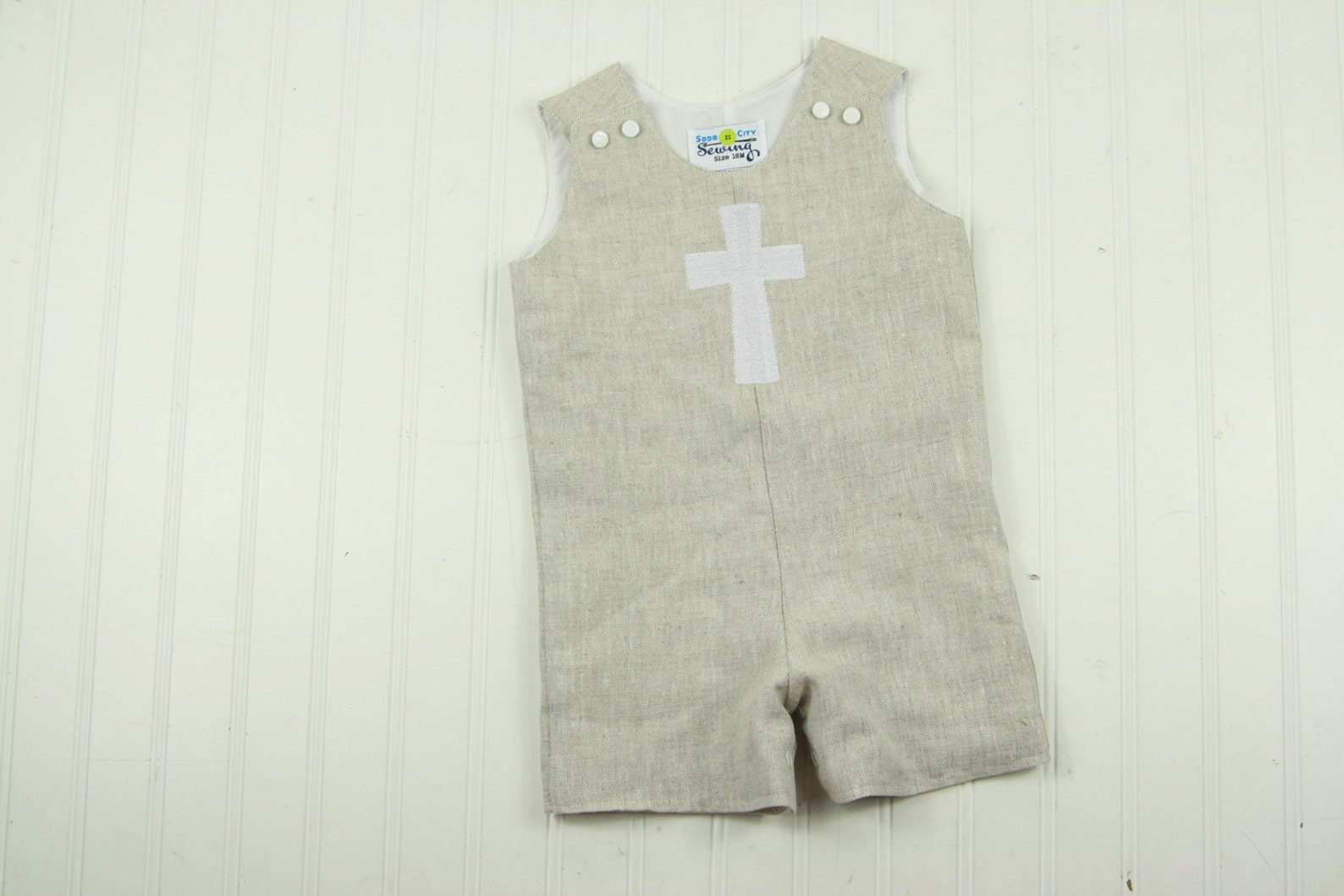 Boys Baptism Outfit - Baby Dedication Outfit - Linen Romper With Cross ...