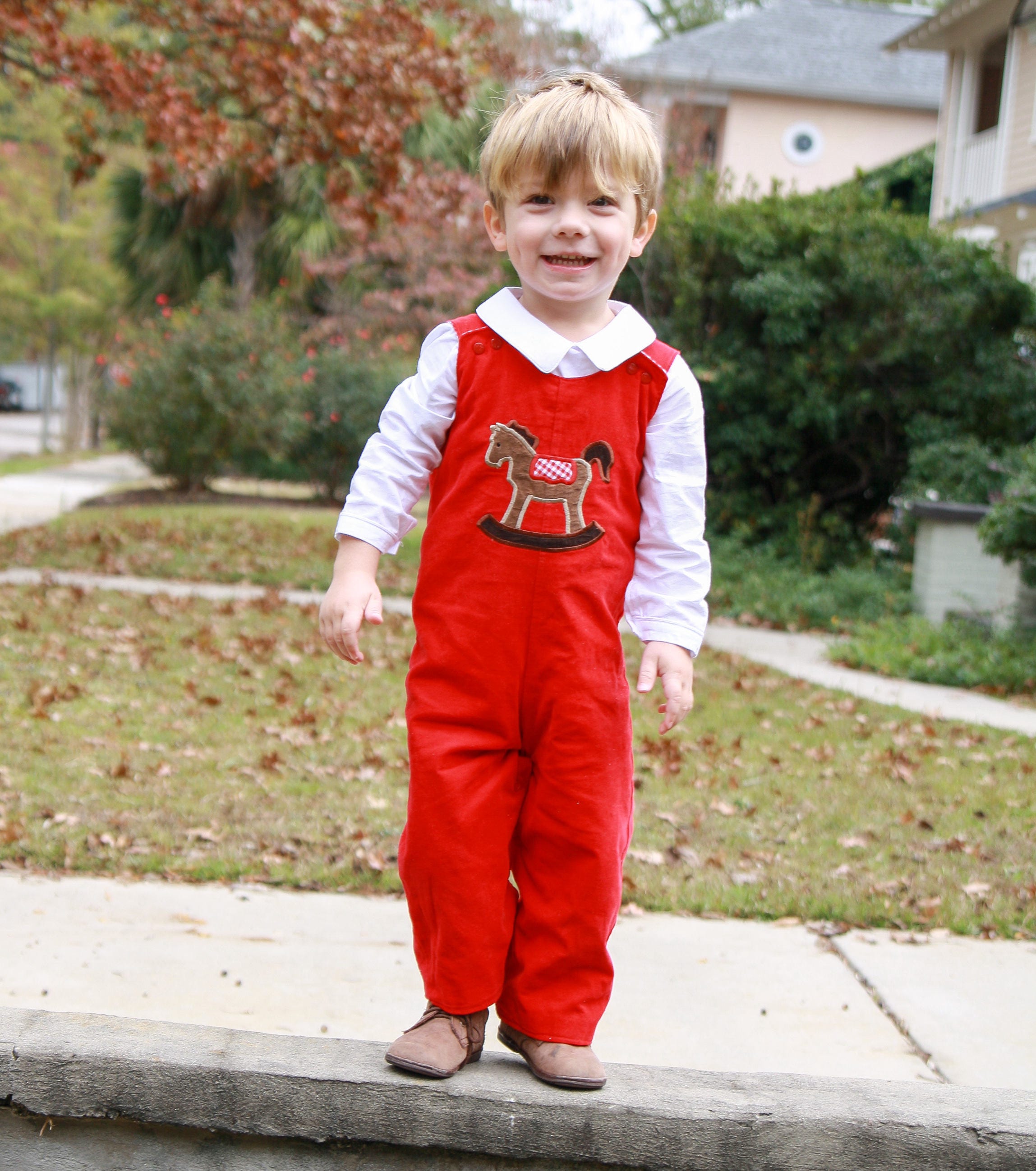 Red Corduroy Christmas Overalls Rocking Horse Applique - Etsy