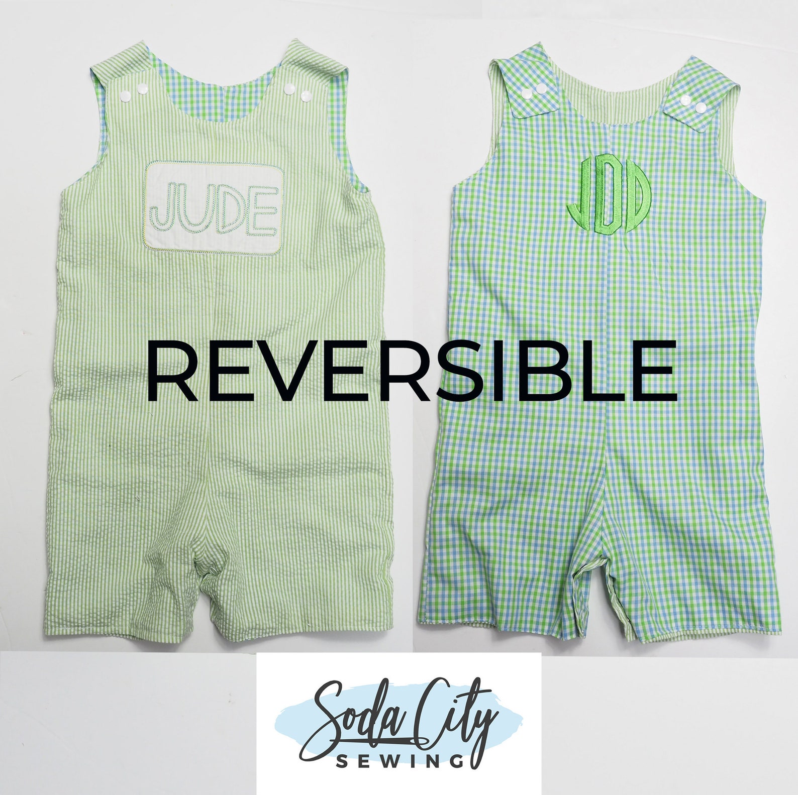 Reversible Boys Summer Jon Jon - Monogrammed Initial Seersucker Gingham ...