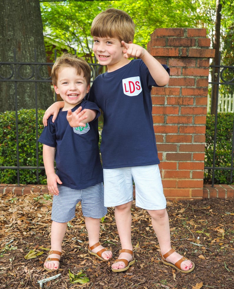 Navy Boys Monogrammed Pocket Shirt Outfit- Navy Pocket Shirt With Light ...
