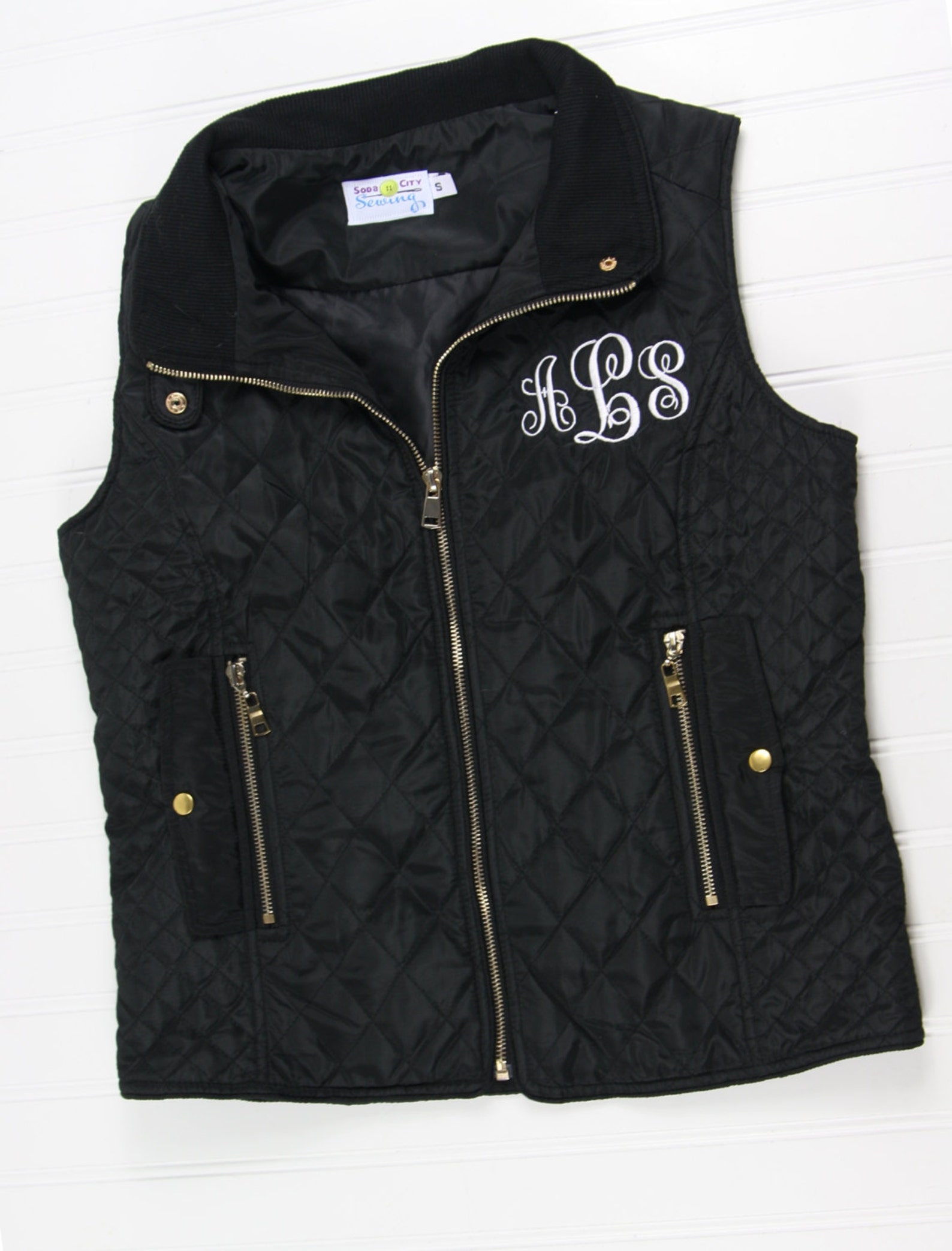 Women's Small Quilted Vest Ladies Monogram Vest Black | Etsy