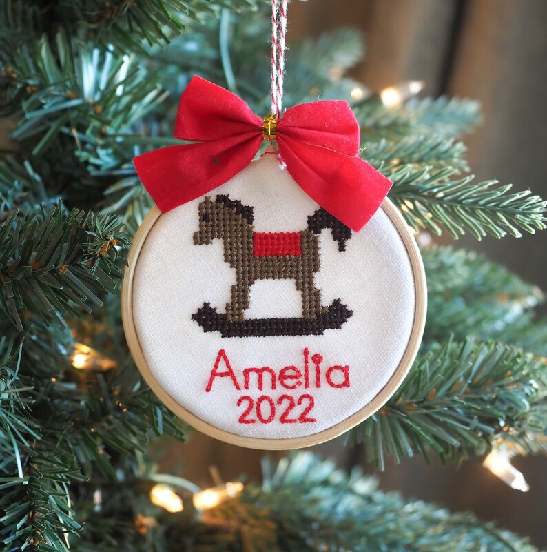 Cross Stitch Ornament Rocking Horse Machine Embroidered - Etsy