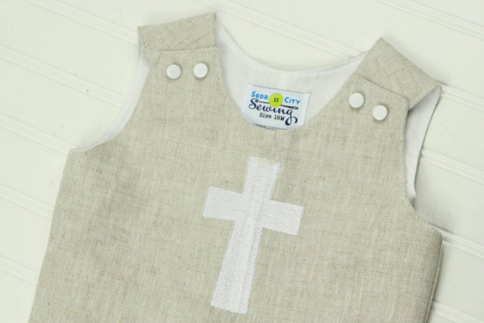 Boys Baptism Outfit - Baby Dedication Outfit - Linen Romper With Cross ...