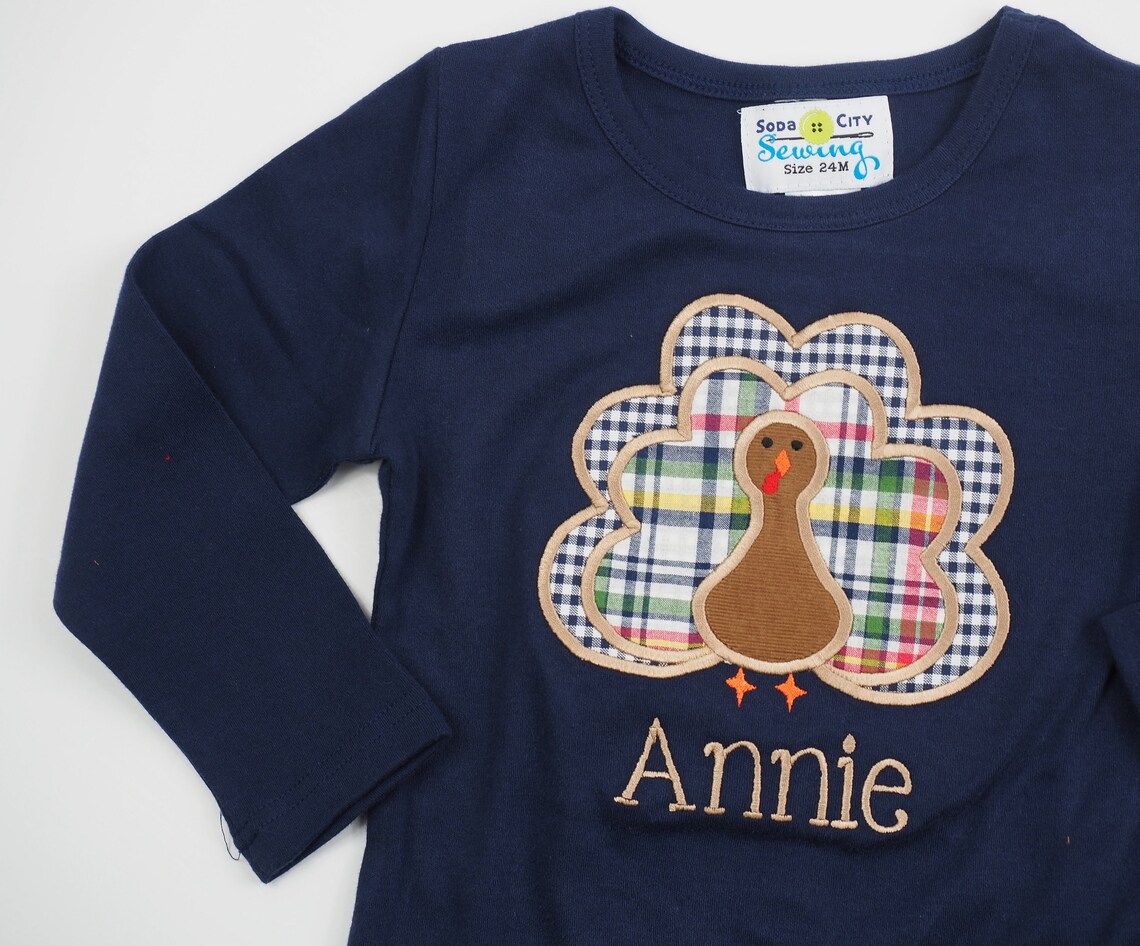 Girls Thanksgiving Turkey Shirt with Navy Gingham Skirt | Etsy
