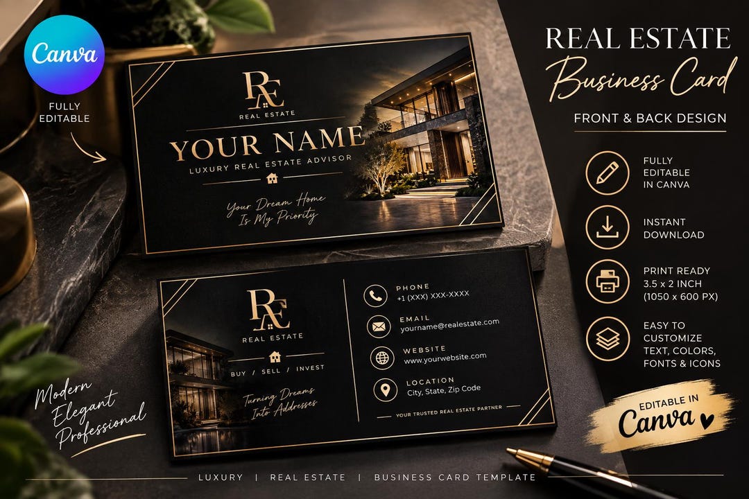 Luxury Real Estate Business Card Template, Realtor Business Card ...
