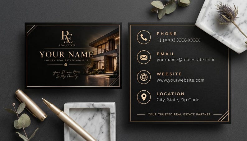 Luxury Real Estate Business Card Template, Realtor Business Card ...