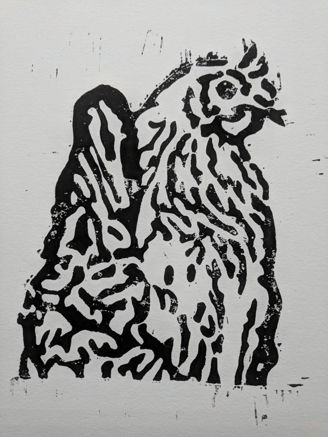 Chicken Linocut Print Farm Animal Art Chicken Art - Etsy