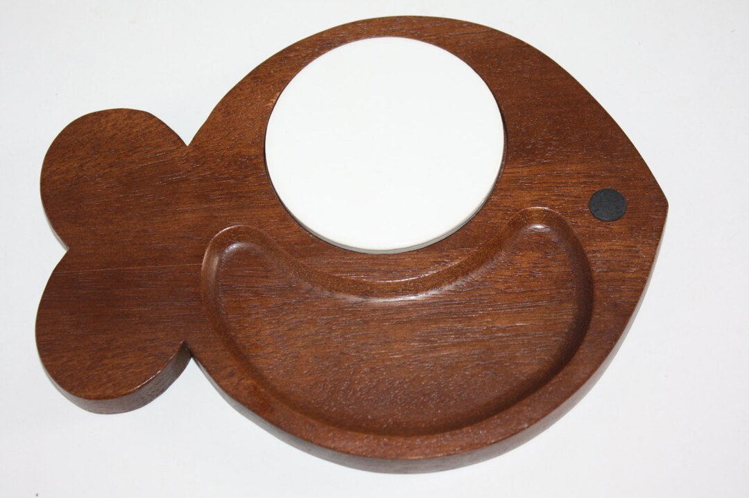 Vintage Small Wooden Fish Shaped Cheese Board W/ White Tile/cheese and ...