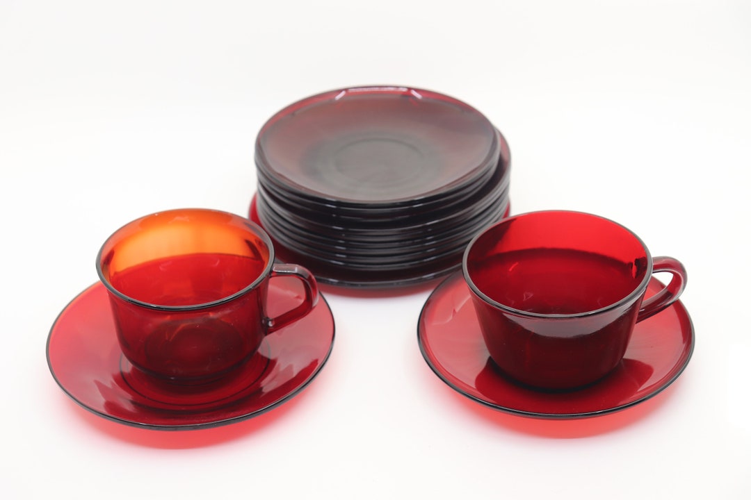 Vintage Arcoroc Luminarc Ruby Red Glass Cup & Saucer France or Anchor ...