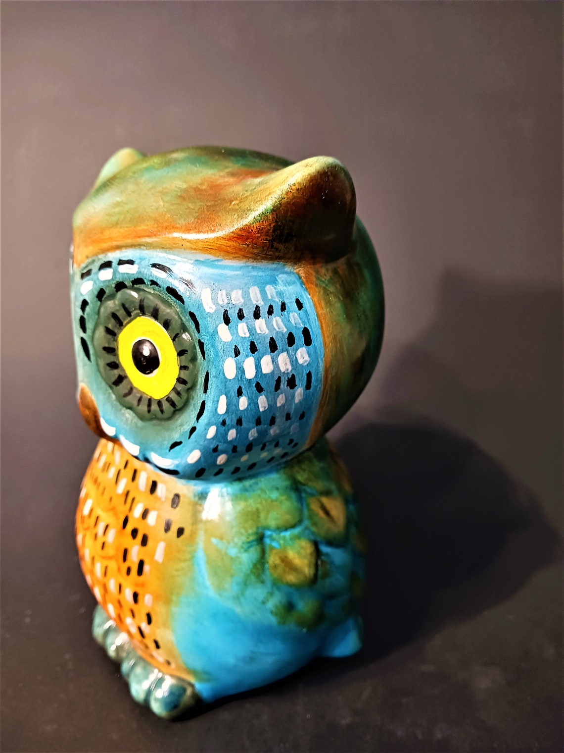 Artistic Ceramic Owl. Mix Colores Owl Statue. Finished Ceramic Owl ...