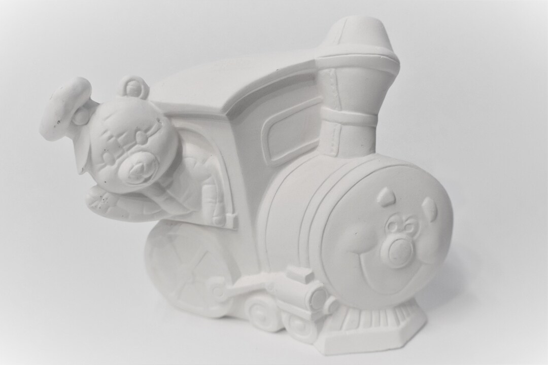 Teddy Bear With a Train Ready to Paint.u-painted Ceramic Teddy Bear ...