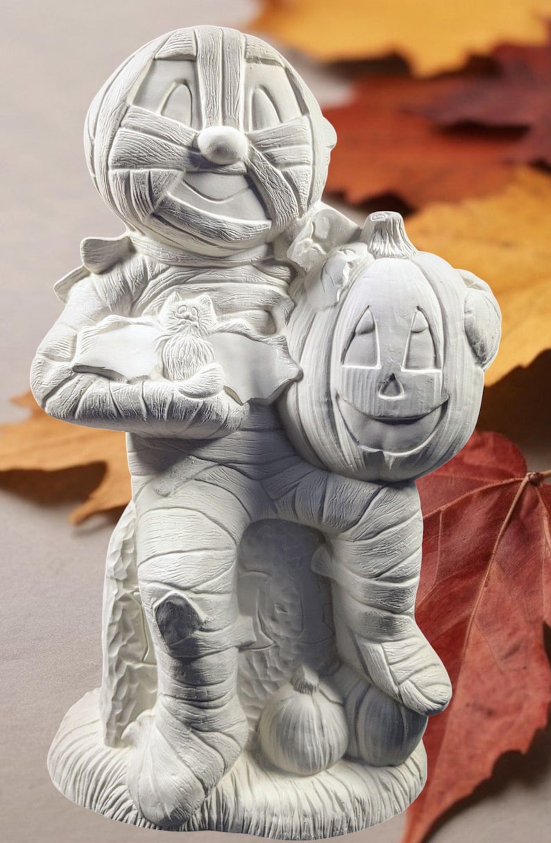 Mummy on Tombstone With a Pumpkin Head-bat. Ready to Paint Halloween ...