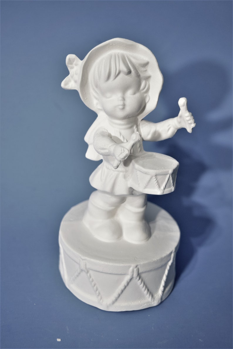 Girl Playing Drum Ready to Paint. Ceramic Bisque Figurine. U-painted ...