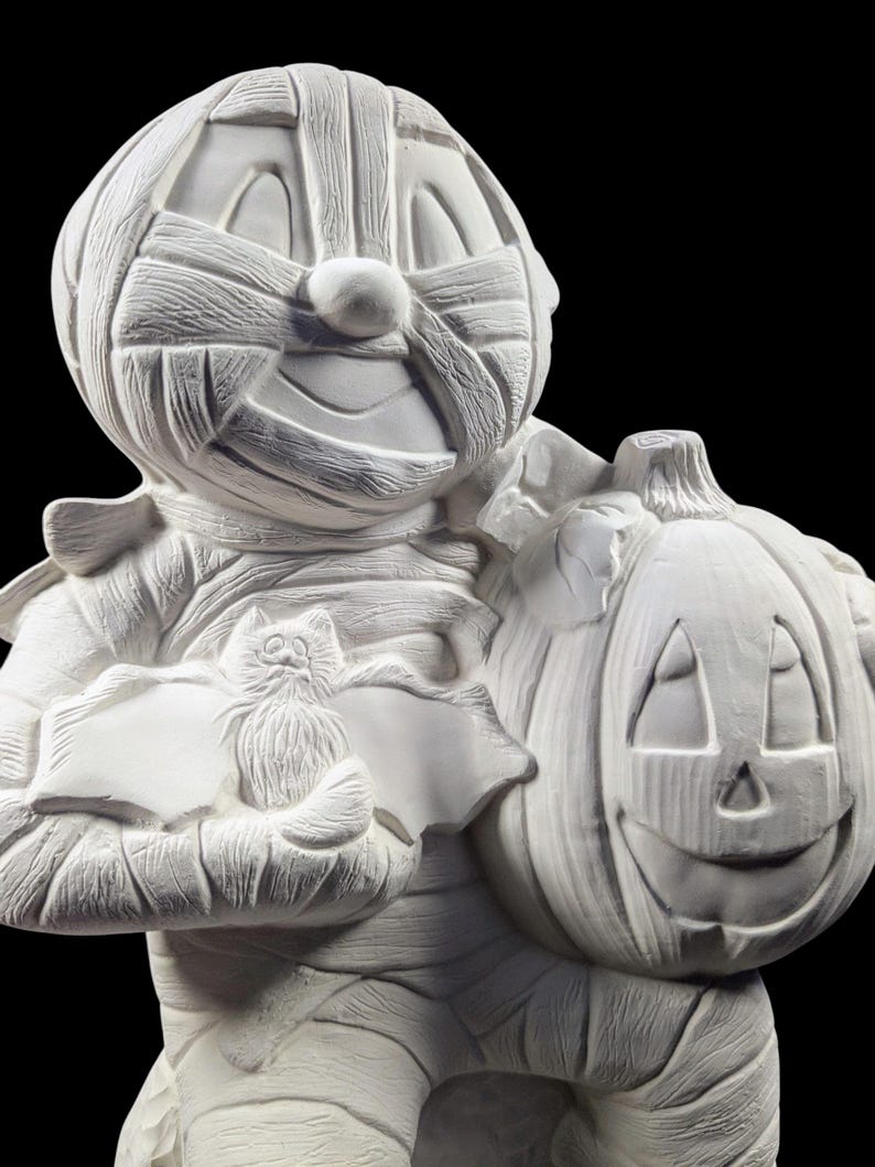 Mummy on Tombstone With a Pumpkin Head-bat. Ready to Paint Halloween ...