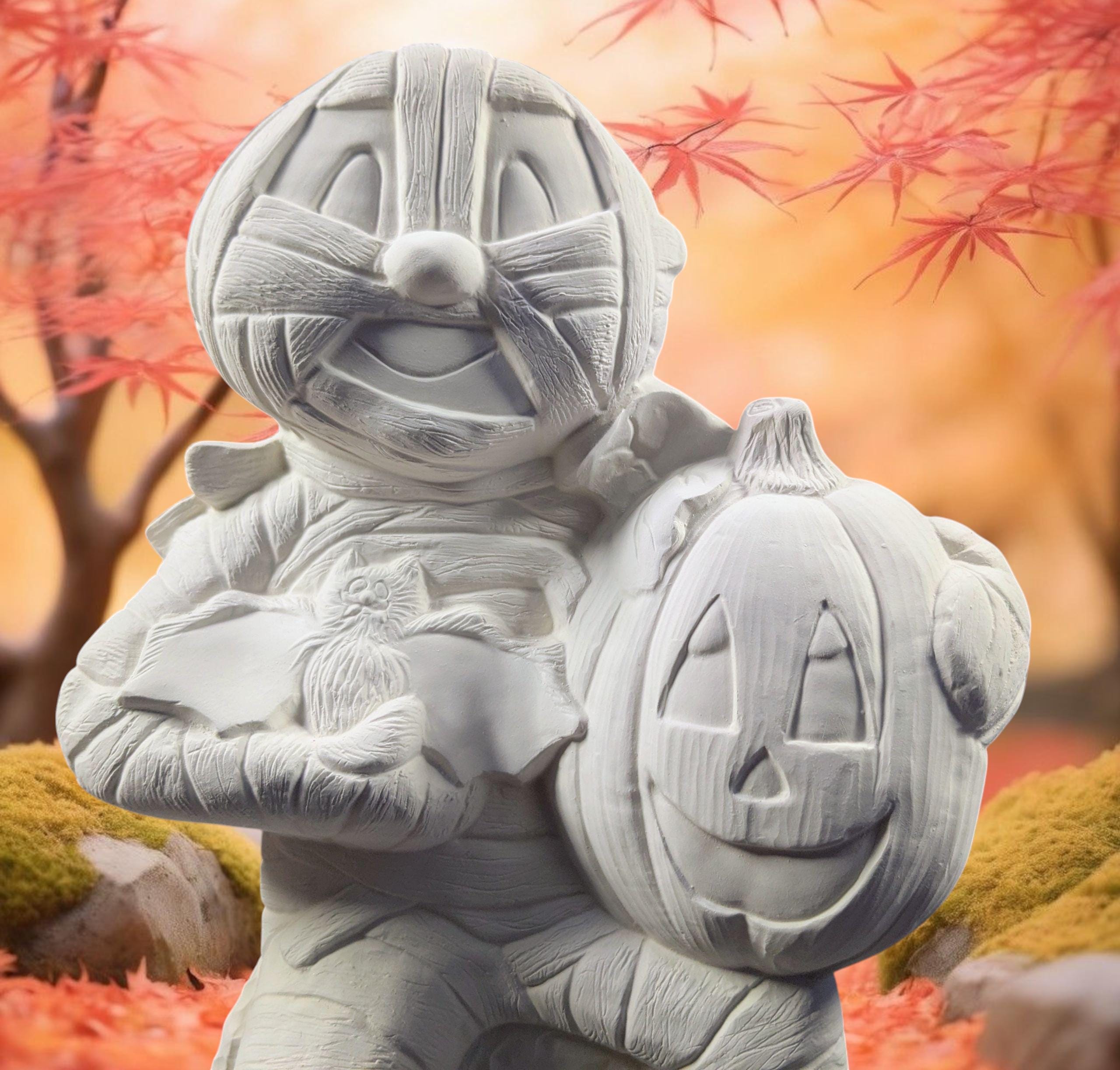 Mummy on Tombstone With a Pumpkin Head-bat. Ready to Paint Halloween ...