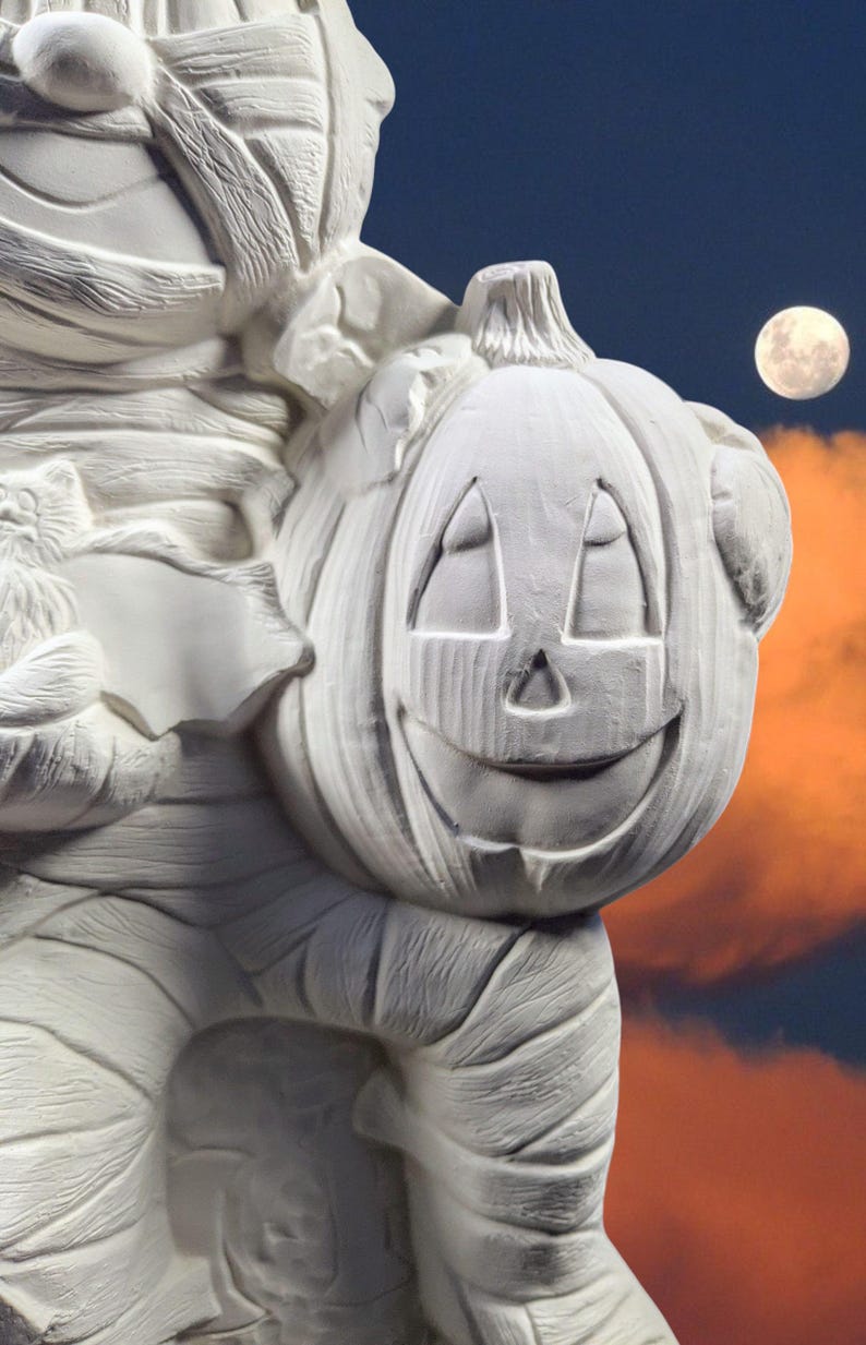 Mummy on Tombstone With a Pumpkin Head-bat. Ready to Paint Halloween ...