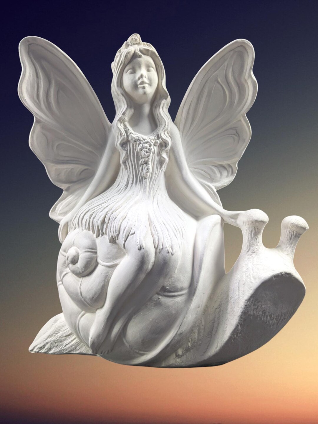 Ready to Paint Fairy Riding a Snail. Unpainted Ceramic Fairy. U-paint ...
