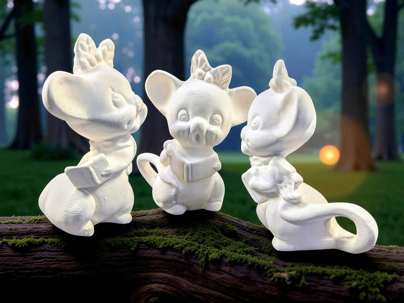 Three Girls Mice Ready to Paint. Unpainted Ceramic Mouse. Paint You Own ...