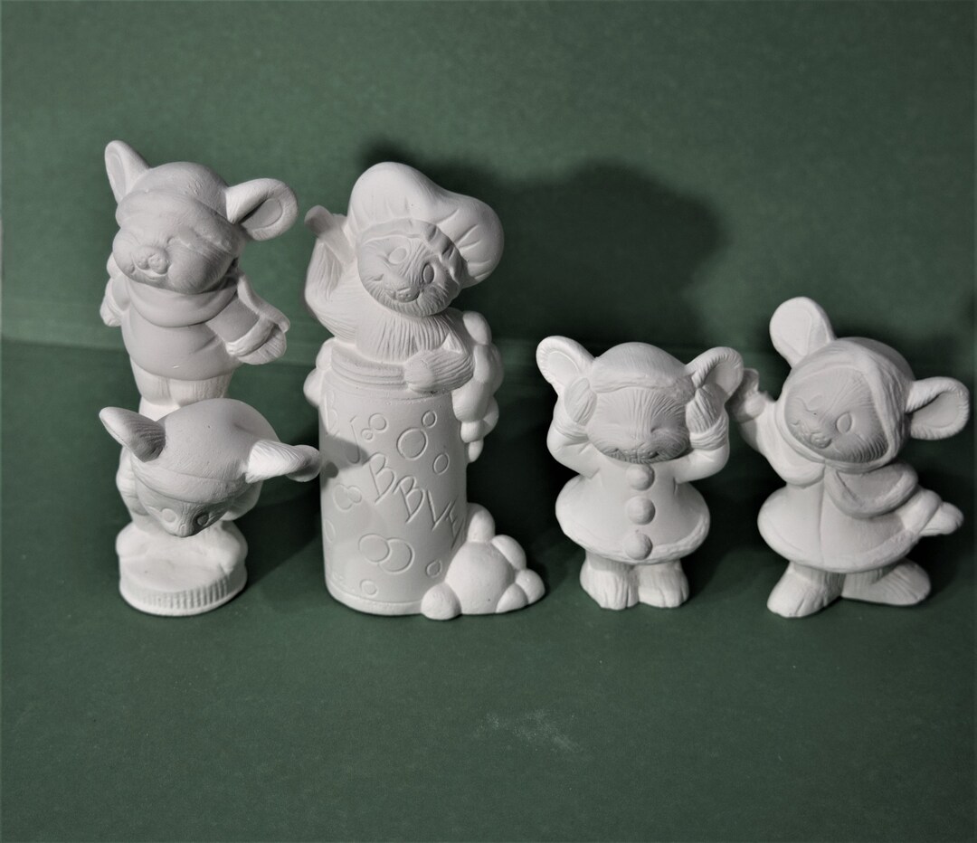 Mice Set Ready to Paint.u-painted Ceramic Bisque Small Mice Set.four ...