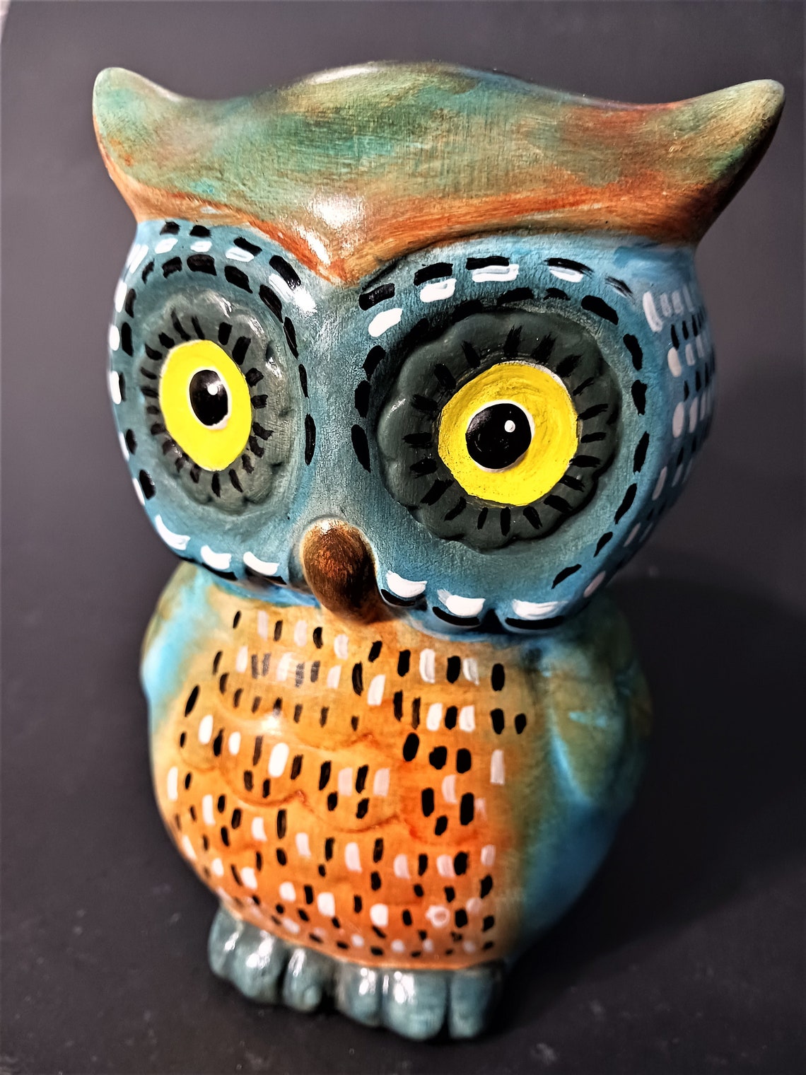 Artistic Ceramic Owl. Mix Colores Owl Statue. Finished Ceramic Owl ...