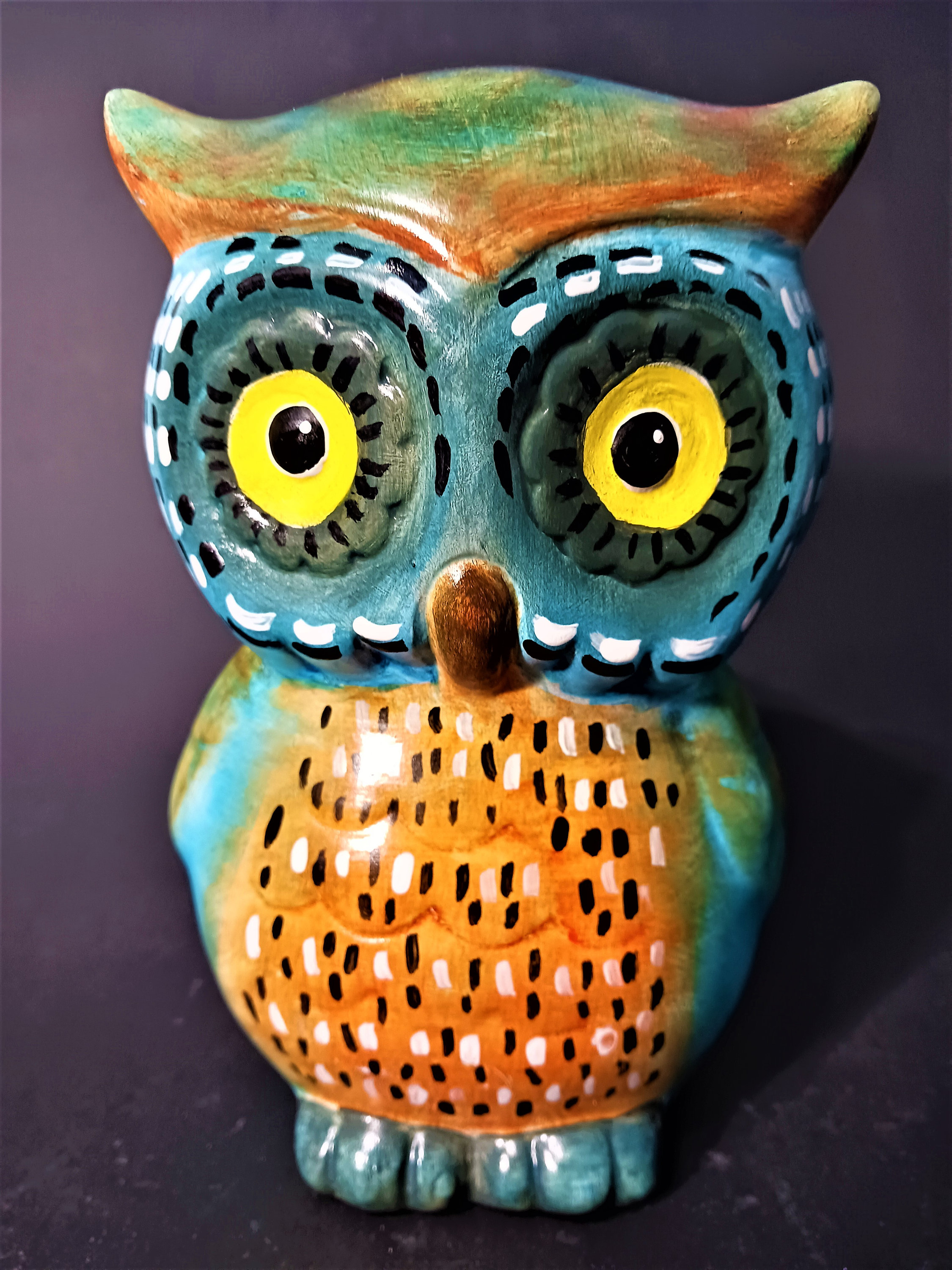 Artistic Ceramic Owl. Mix Colores Owl Statue. Finished Ceramic Owl ...