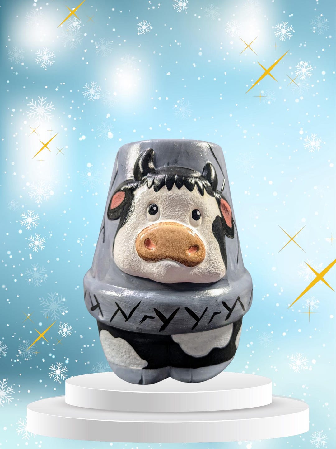 Ceramic Hand-painted Clay Magic Pot Cow. Cow Planter Painted. Cute Cow ...