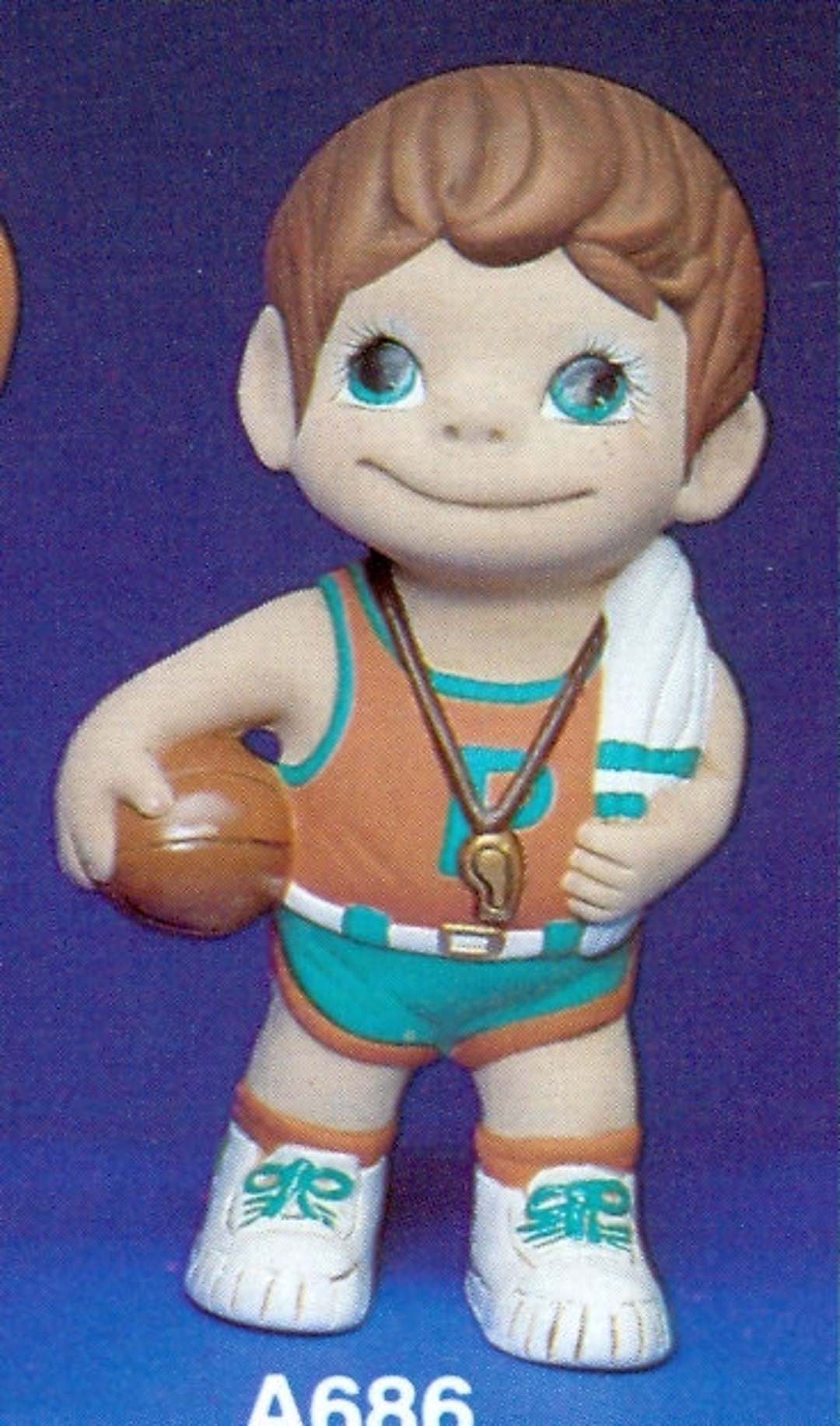Ceramic Smiley Figurine. U-painted Ceramic Atlantic Basketball Figurine ...
