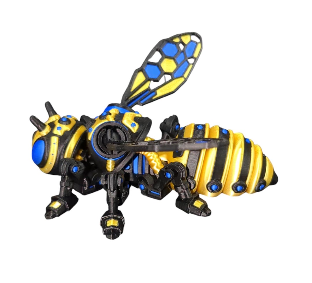 Realistic Bee.3d Printed Gold and Blue Bee. Flexible 3d Printed Fidget ...