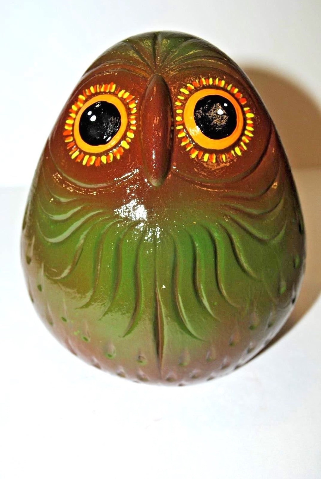 Owl.Ceramic Owl.Handmade Owl.Hand Painted Ceramic Owl.Green Ceramic Owl ...