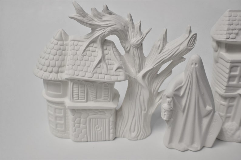 Haunted House Ceramic Unpainted.ceramic Bisque Halloween Houses.three ...