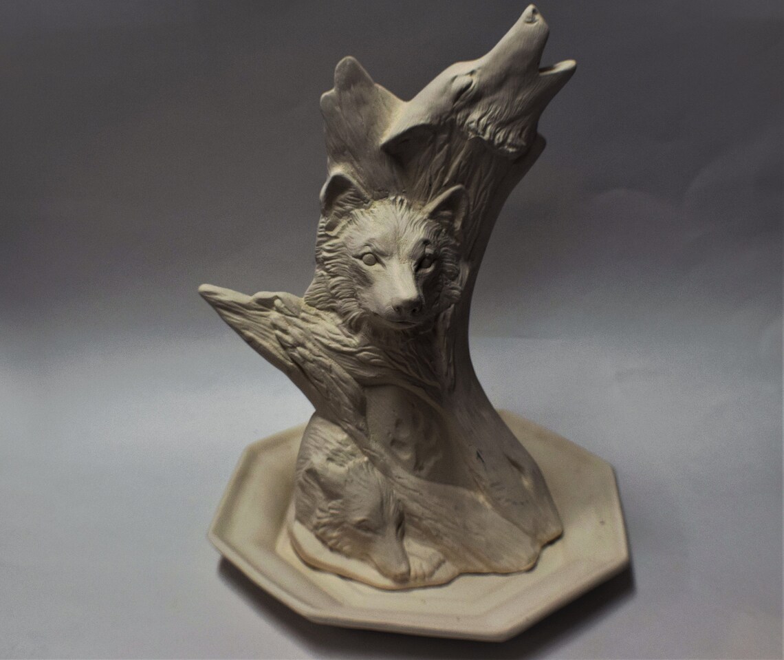 Wolf Statue.ceramic Bisque Incense Burner. Ready-to-paint Incense ...