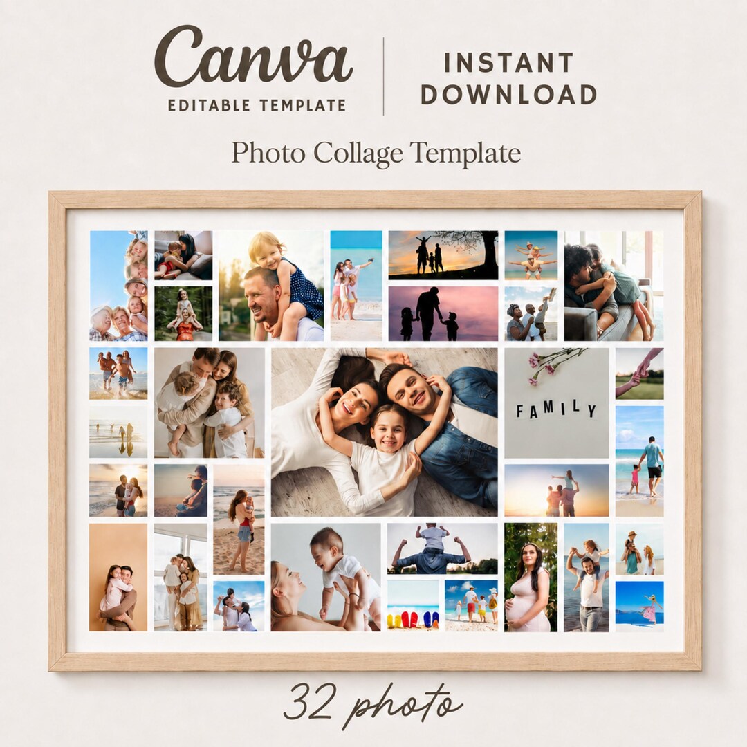 32 Photo Collage Canva Template, Minimalist Landscape Family Memory ...