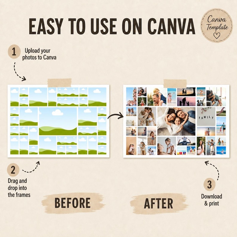 32 Photo Collage Canva Template, Minimalist Landscape Family Memory ...