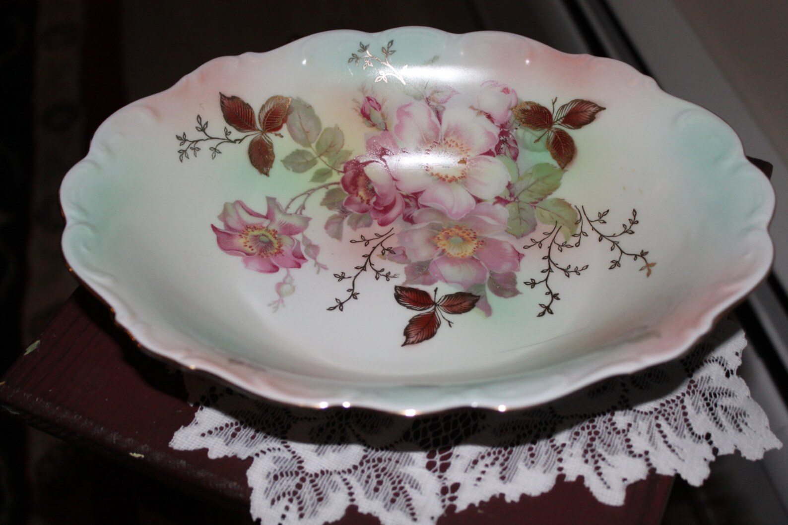 Pink and Rose Porcelain Oval Floral Bowl With Gold Trim - Etsy