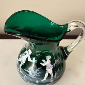 Mary Gregory Design on Emerald Small Pitcher - Etsy