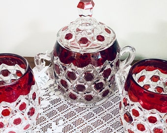 Antique US Glass Co Ruby Red Flash Double Handled Spooner, Ruby Flash ...