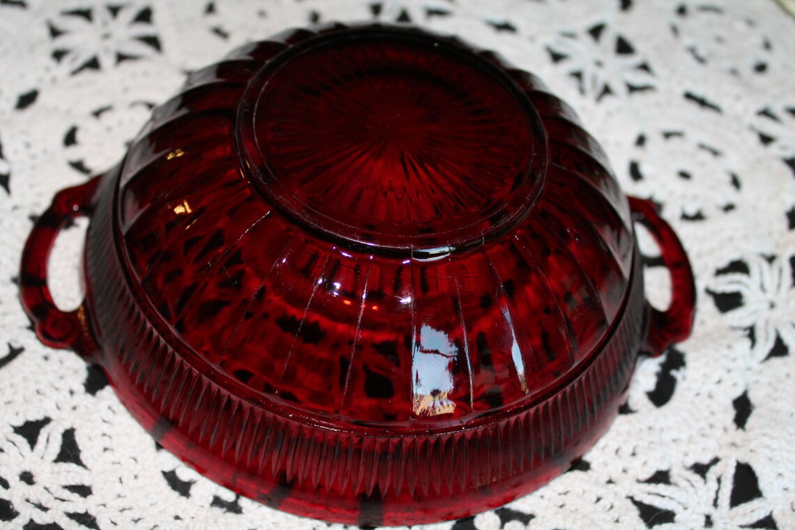 Antique Red Dish With Handles and Design on Bottom - Etsy