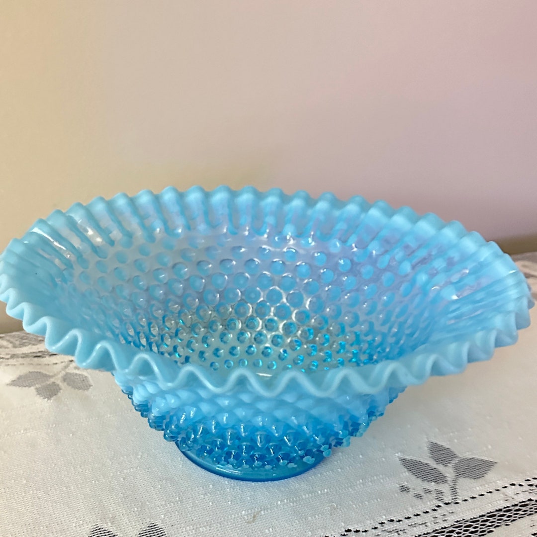 Fenton Blue Opalescent Hobnail Bowl - Etsy
