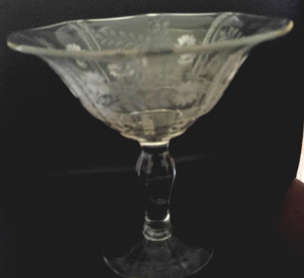 Elegant Vintage Engraved Clear Crystal Glass Floral Compote | Etsy