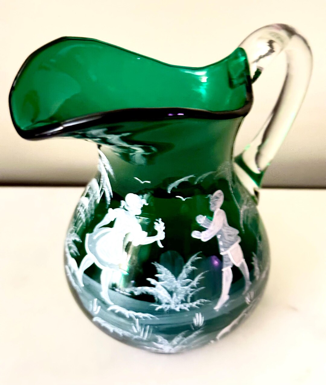 Mary Gregory Design on Emerald Small Pitcher - Etsy
