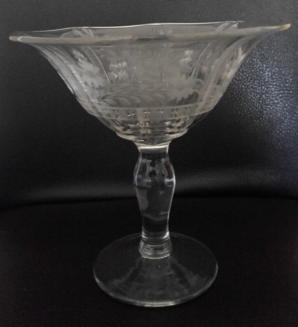 Elegant Vintage Engraved Clear Crystal Glass Floral Compote - Etsy