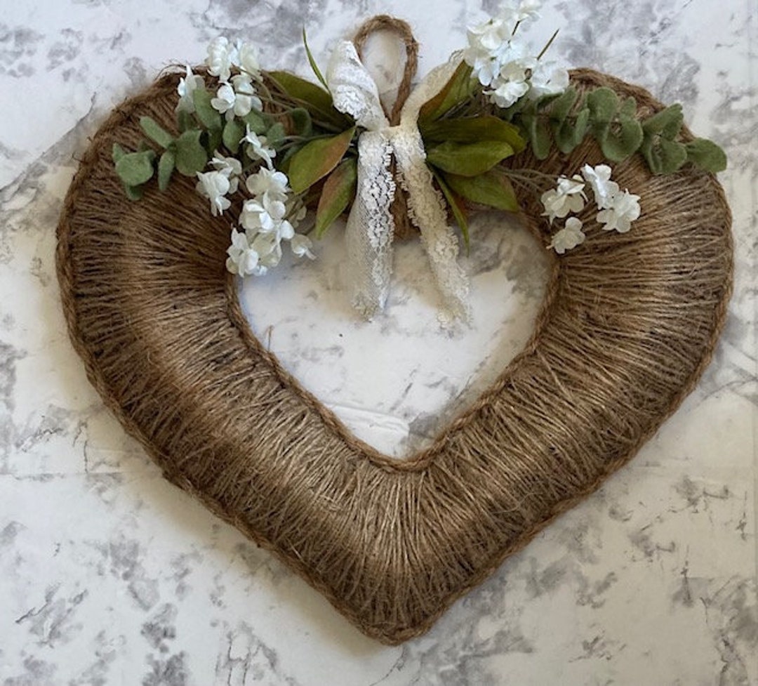 Large Heart Wreath/rustic Heart Wall Hanging Jute Twine Valentine's Day ...