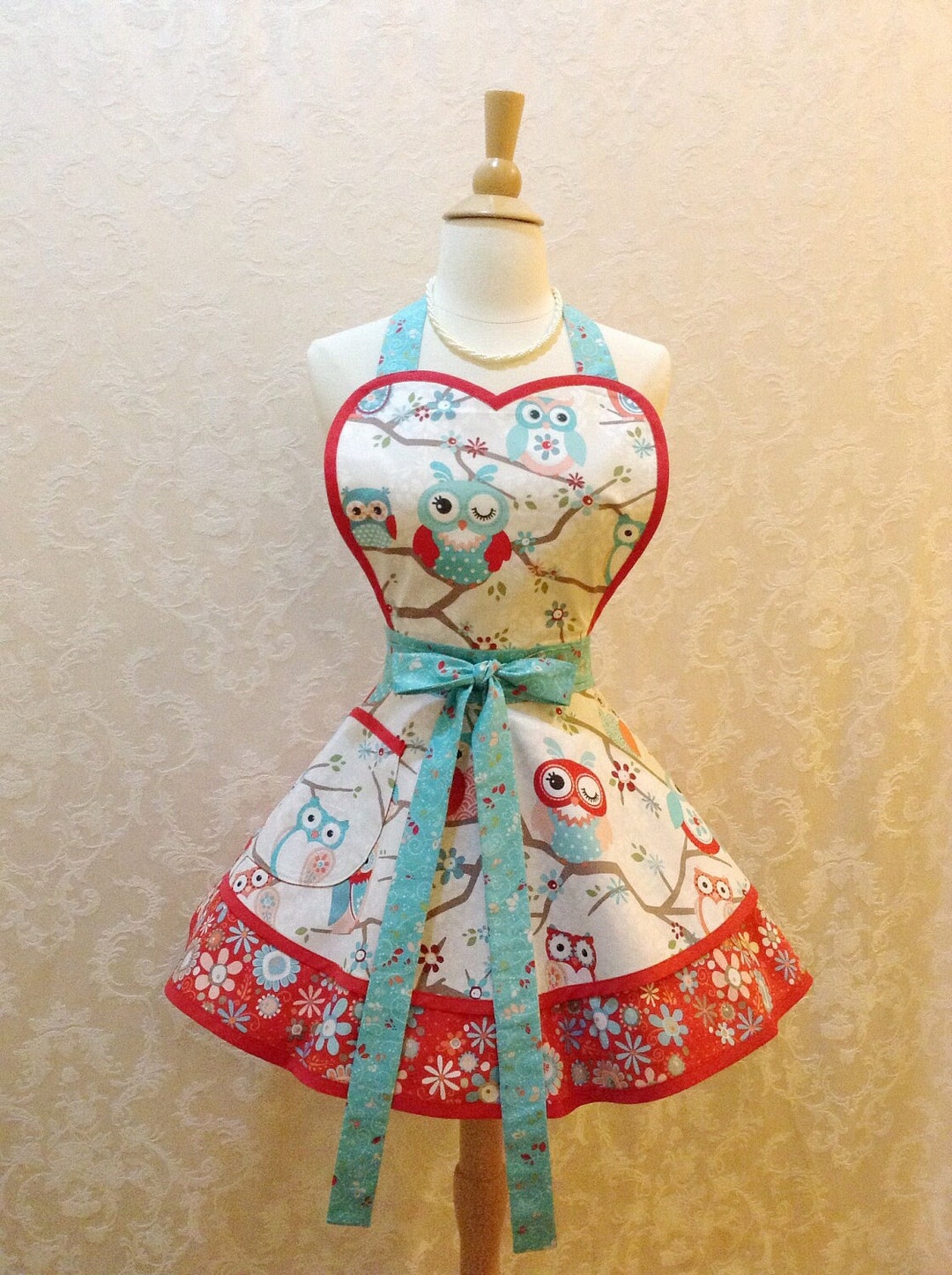 Retro Sweetheart Diner Apron Flirty Chic Pinup Apron in Red and Aqua ...