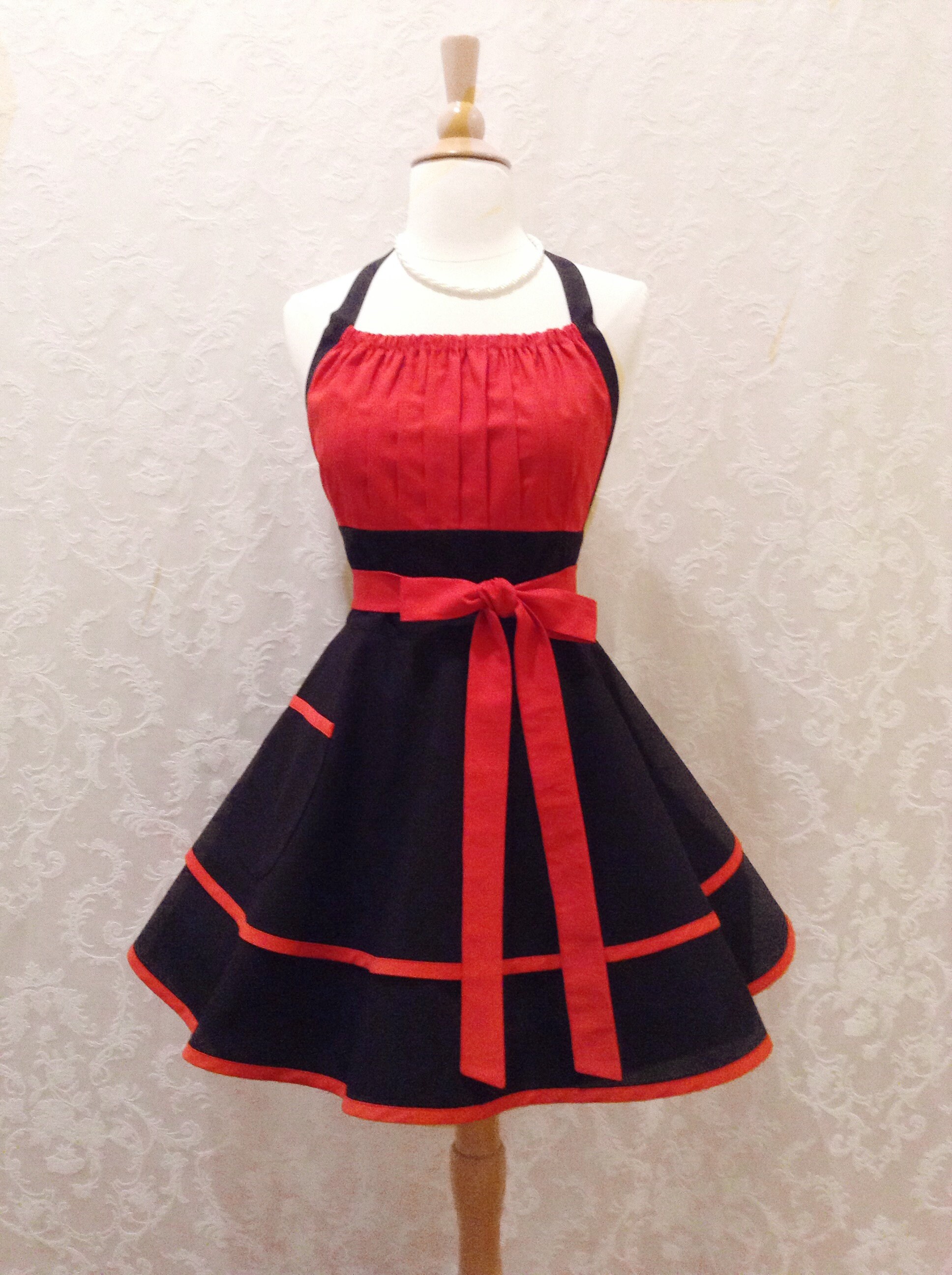 Flirty Chic Pinup Apron in Black With Red Accents Halter Style - Etsy