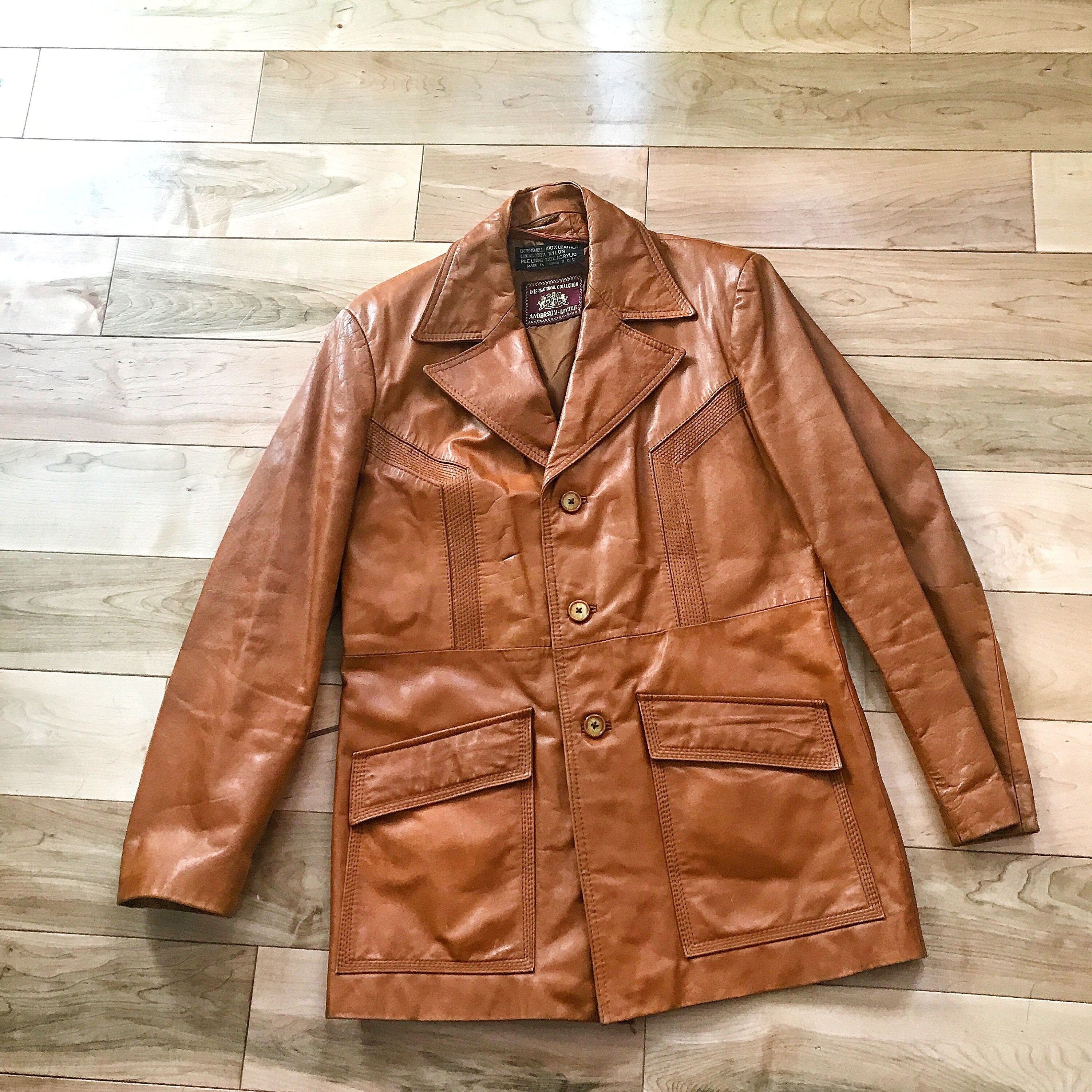 Mens Leather Car Coat Caramel Light Brown 1970s Disco | Etsy