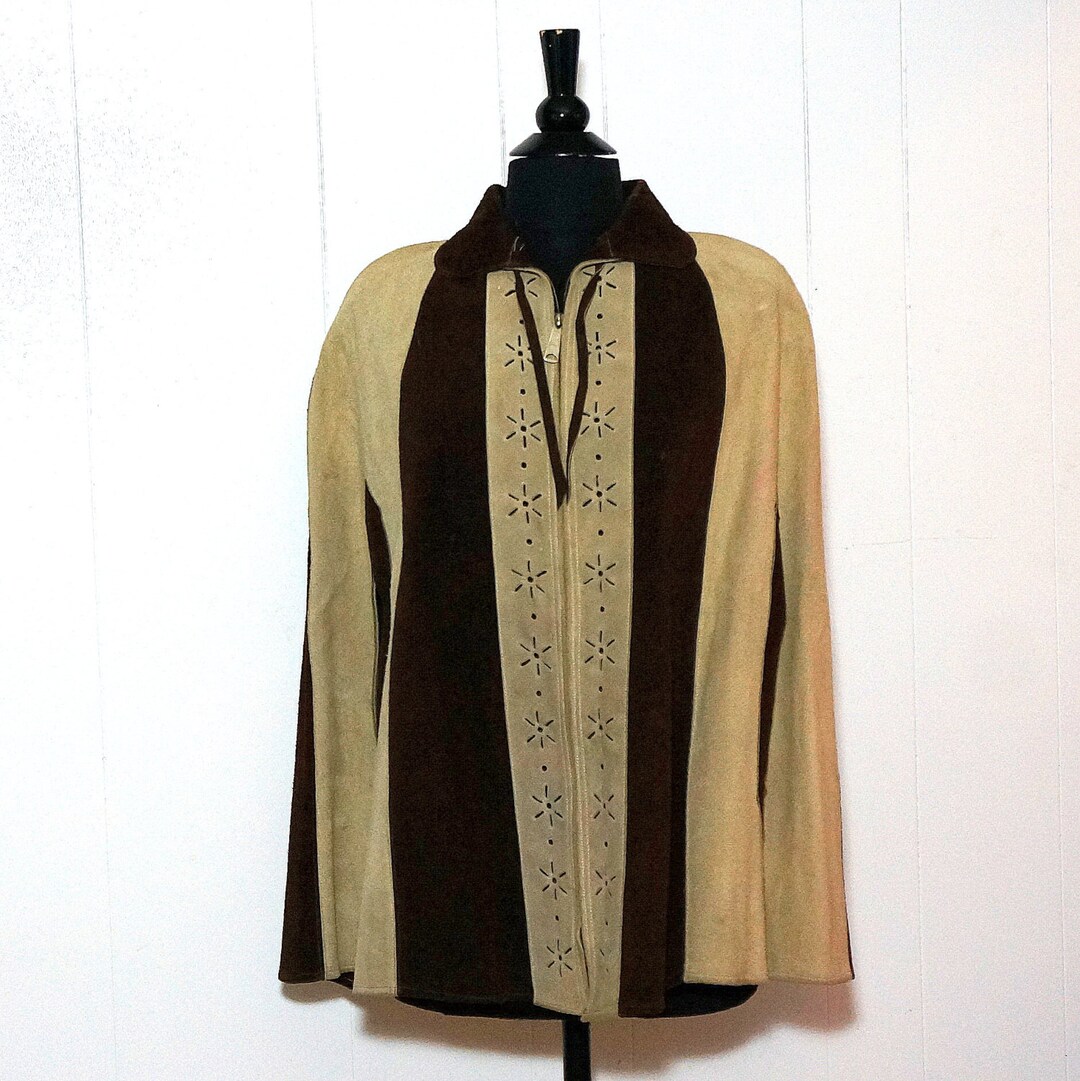 Vintage Suede Poncho • 1970s Floral Cutout Zip Front Cape - Etsy