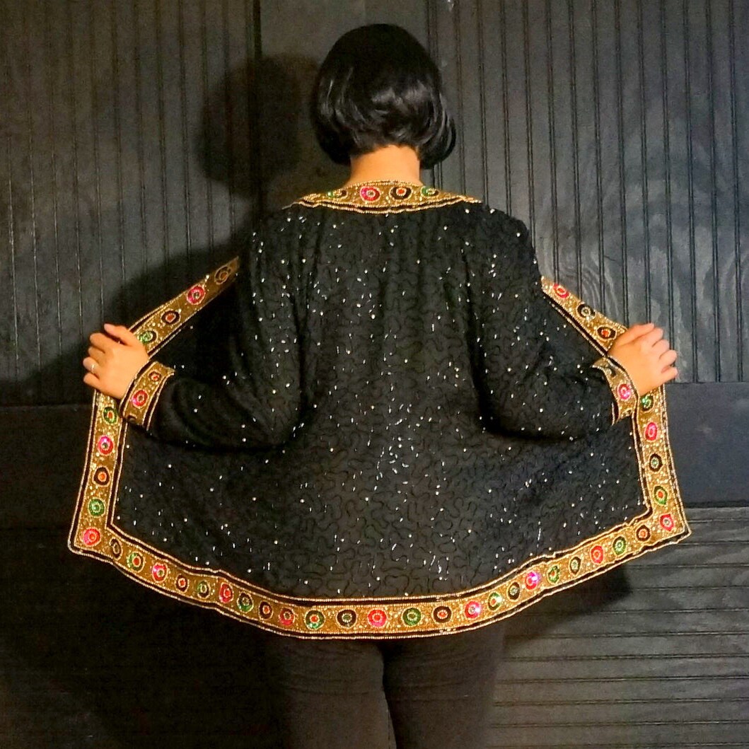 Beaded Trophy Statement Jacket • Formal Duster Cover up • Jewel Tone ...